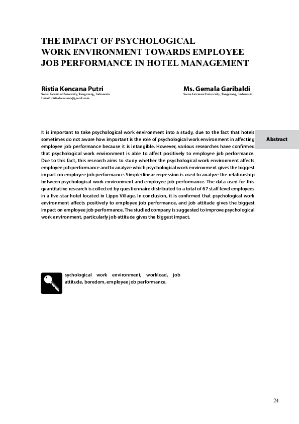 (PDF) The Impact of Psychological Work Environment Towards Employee Job ...