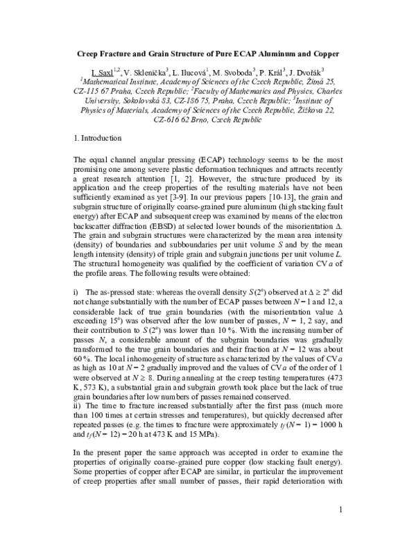 (PDF) Creep Fracture and Grain Structure of Pure ECAP Aluminum and Copper