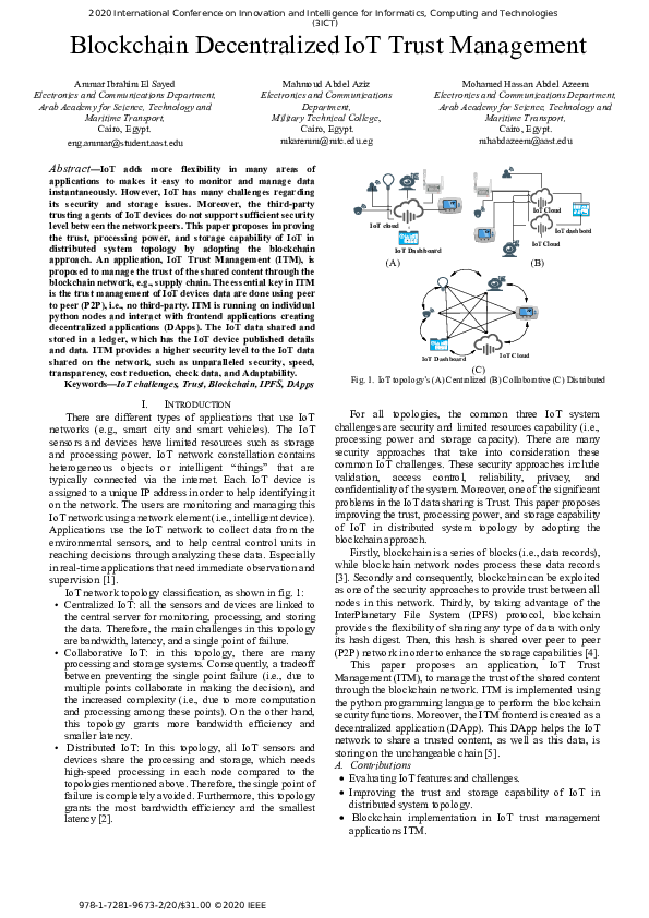 Pdf Blockchain Decentralized Iot Trust Management