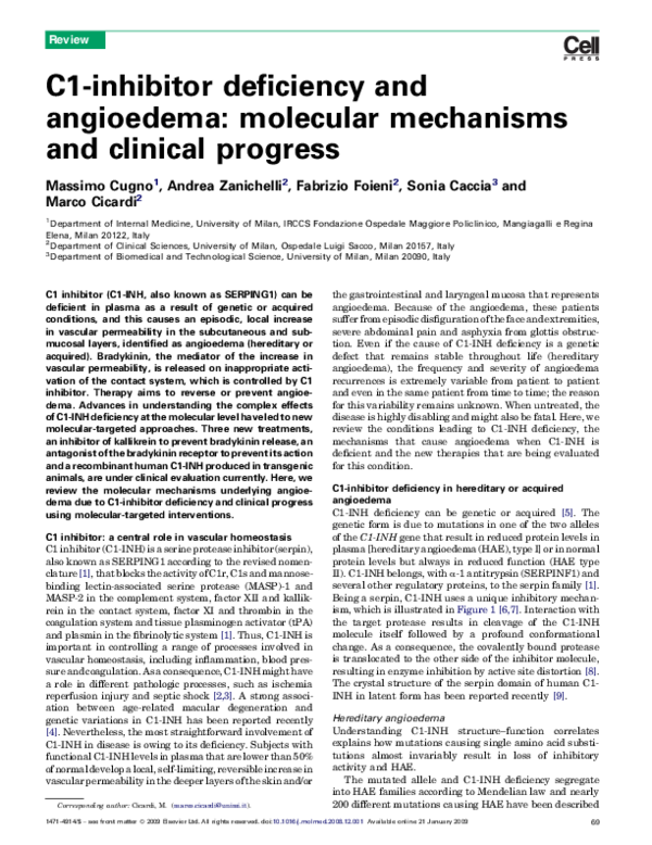 (PDF) C1-inhibitor deficiency and angioedema: molecular mechanisms and ...
