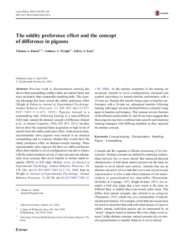 (PDF) The oddity preference effect and the concept of difference in pigeons