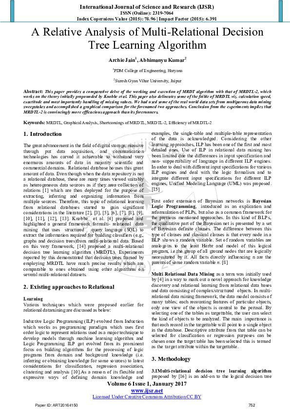 Pdf A Relative Analysis Of Multi Relational Decision Tree Learning Algorithm