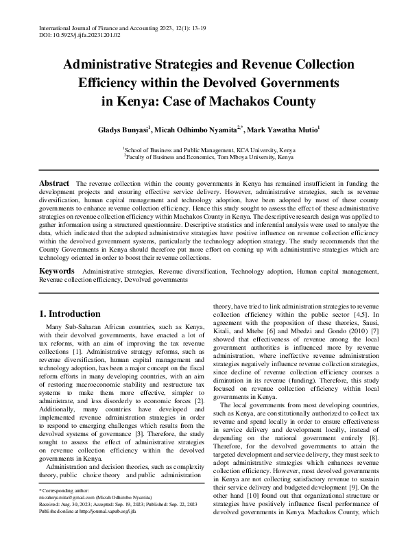 (PDF) Administrative Strategies and Revenue Collection Efficiency ...