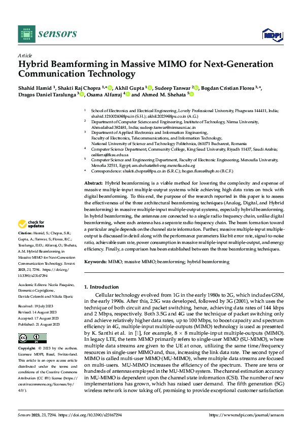 (PDF) Hybrid Beamforming in Massive MIMO for Next-Generation Communication Technology
