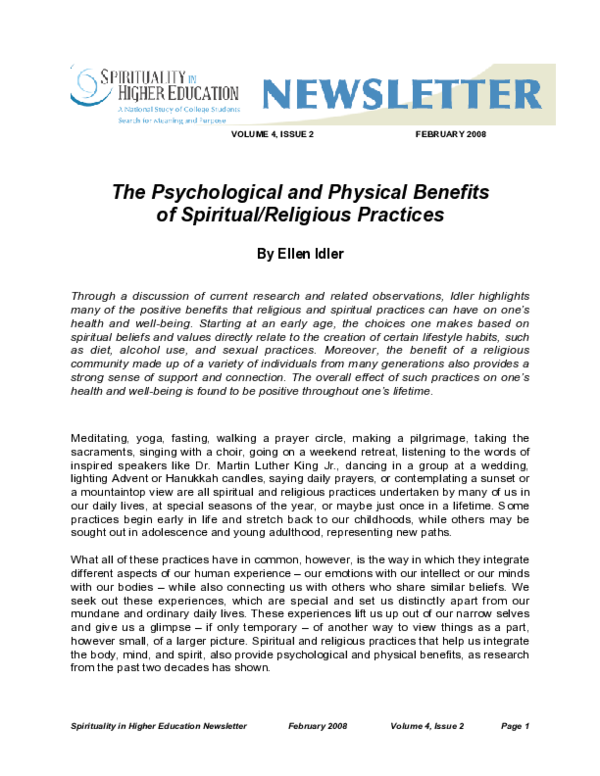 (PDF) The Psychological and Physical Benefits of Spiritual/Religious ...