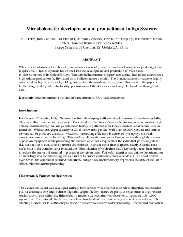 (PDF) Microbolometer development and production at Indigo Systems