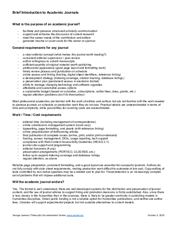 (PDF) Brief Introduction to Academic Journals