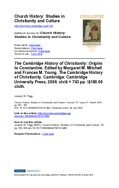 (PDF) The Cambridge History of Christianity: Origins to Constantine. Edited by Margaret M ...