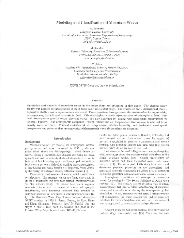 (PDF) Modeling and Classification of Mountain Waves
