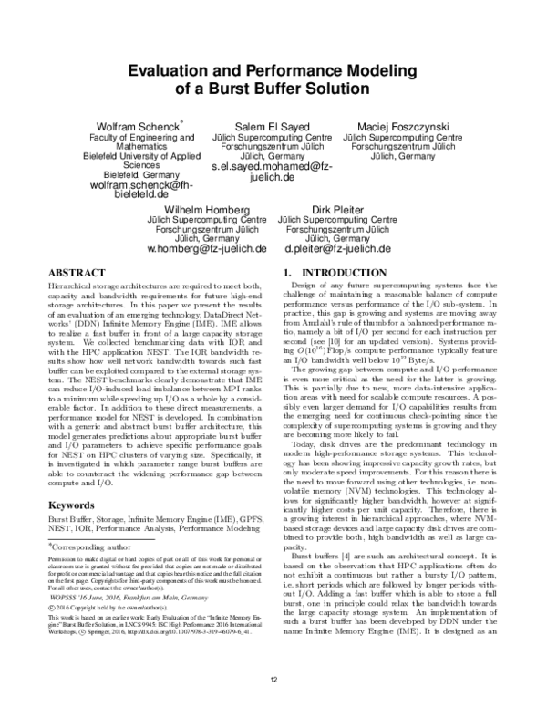 (PDF) Evaluation and Performance Modeling of a Burst Buffer Solution