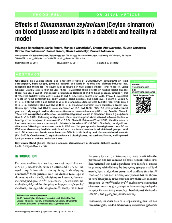 (PDF) Effects of Cinnamomum zeylanicum (Ceylon cinnamon) on blood ...