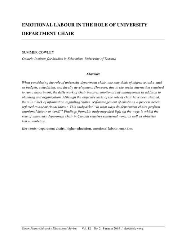 (PDF) Emotional Labour in the Role of University Department Chair