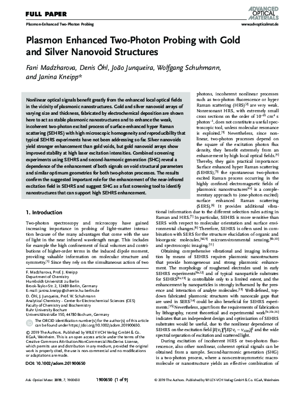 (PDF) Plasmon Enhanced Two‐Photon Probing with Gold and Silver Nanovoid ...