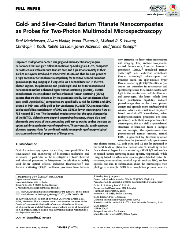 (PDF) Gold‐ and Silver‐Coated Barium Titanate Nanocomposites as Probes ...