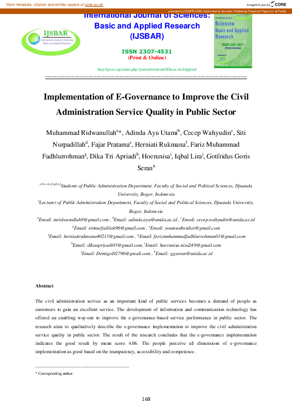 (PDF) Implementation of E-Governance to Improve the Civil ...