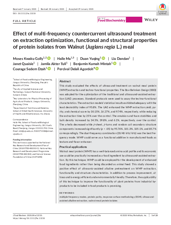 (PDF) Effect of multi‐frequency countercurrent ultrasound treatment on extraction optimization ...