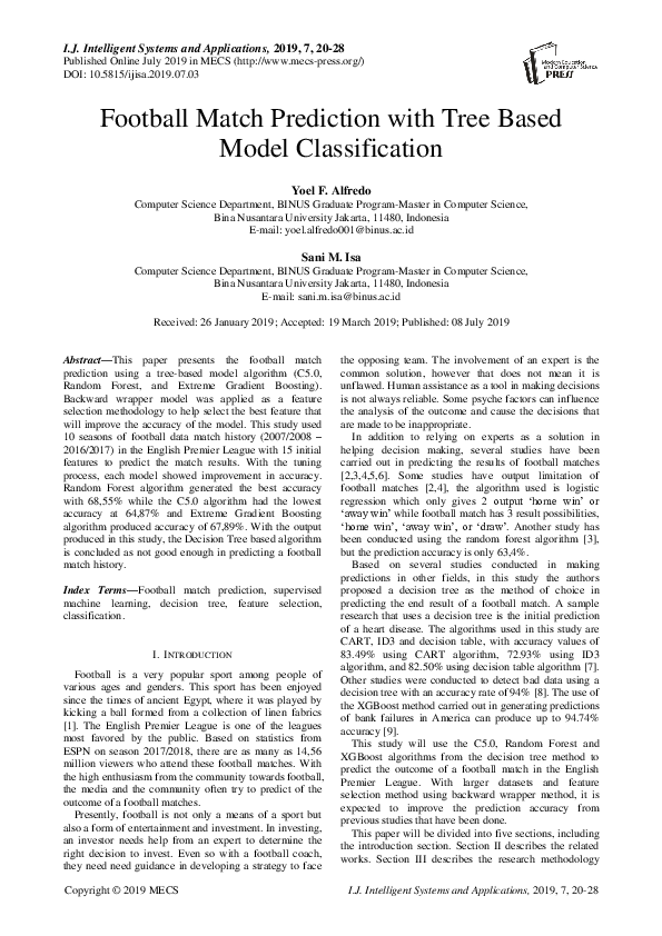 (PDF) Football Match Prediction with Tree Based Model Classification ...