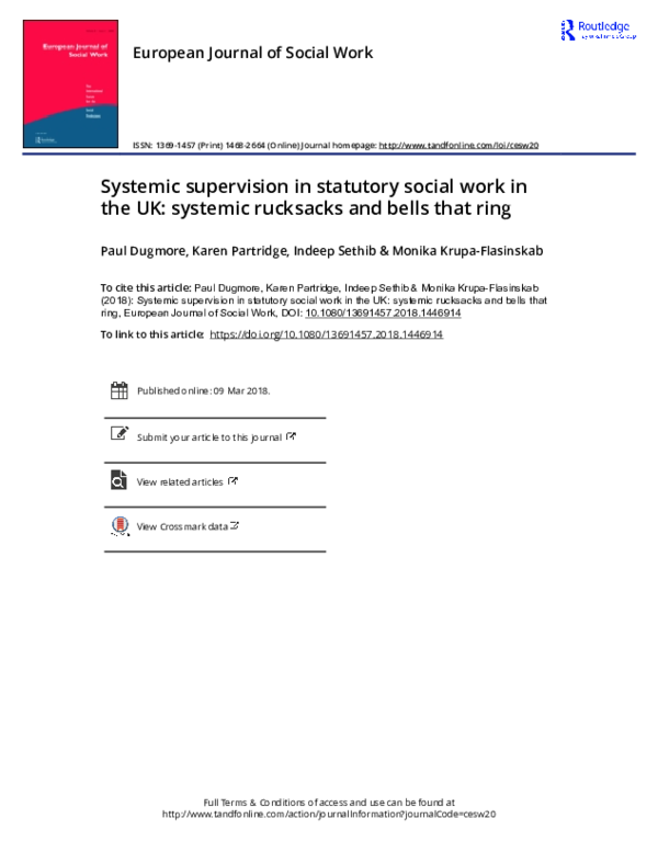 (PDF) Systemic supervision in statutory social work in the UK: systemic rucksacks and bells that ...