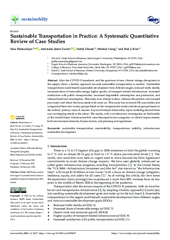 (PDF) Quantitative Review of Sustainable Transportation Case Studies