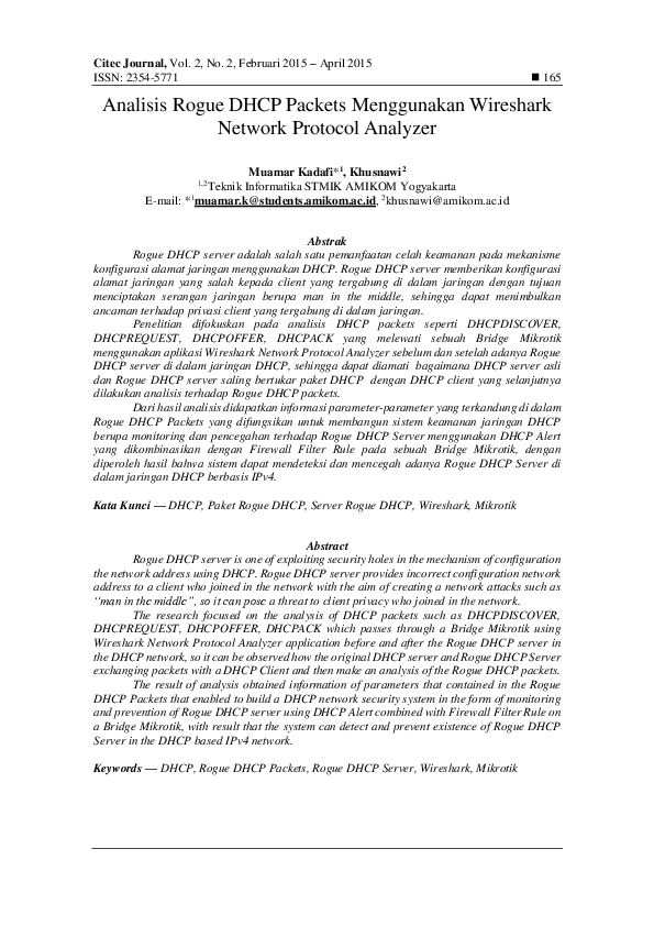 (PDF) Analisis Rogue DHCP Packets Menggunakan Wireshark Network Protocol Analyzer