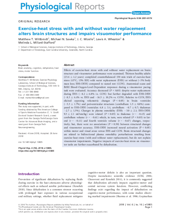 (PDF) Exercise-heat stress with and without water replacement alters ...