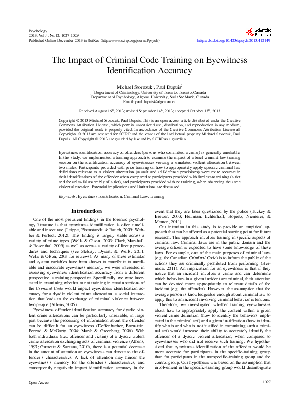 (PDF) The Impact of Criminal Code Training on Eyewitness Identification ...