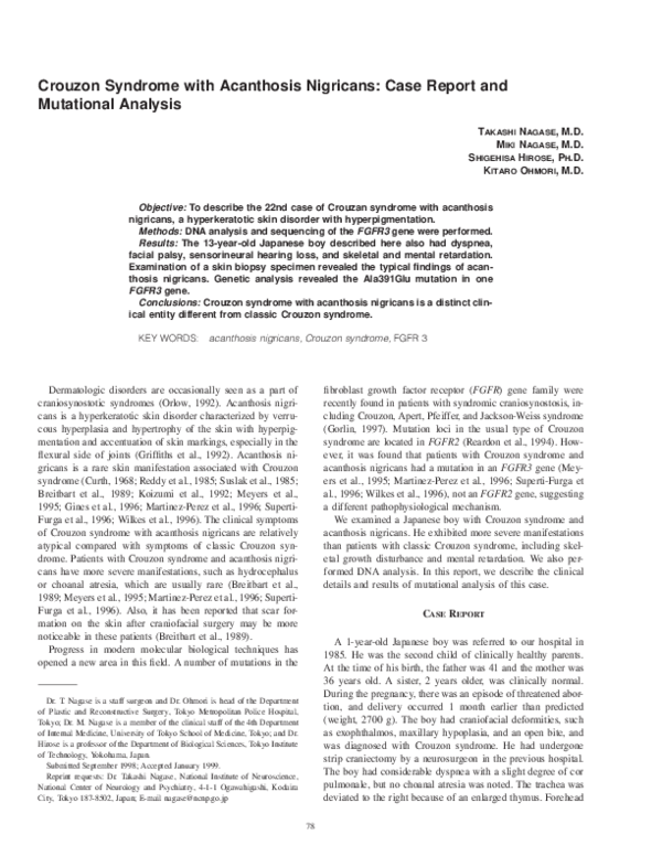 Pdf Crouzon Syndrome With Acanthosis Nigricans A Case Based Update Laurence Legeai Mallet