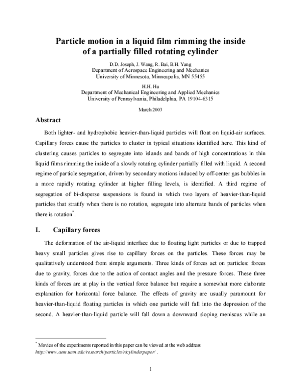 (PDF) Particle motion in a liquid film rimming the inside of a ...