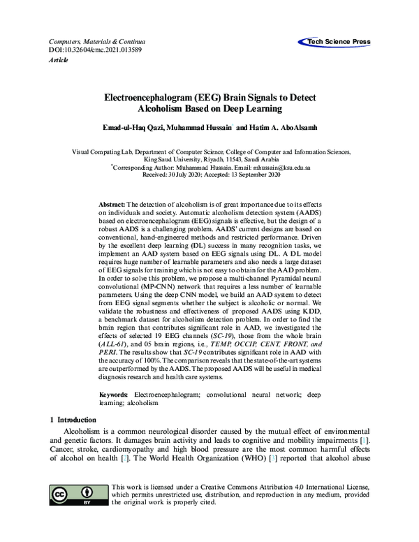 (PDF) Electroencephalogram (EEG) Brain Signals to Detect Alcoholism Based on Deep Learning