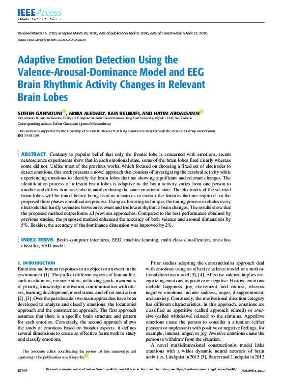 (PDF) Adaptive Emotion Detection Using the Valence-Arousal-Dominance Model and EEG Brain ...