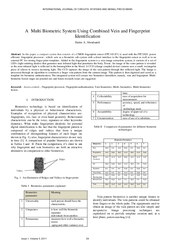 (PDF) A Multi Biometric System Using Combined Vein and Fingerprint Identification