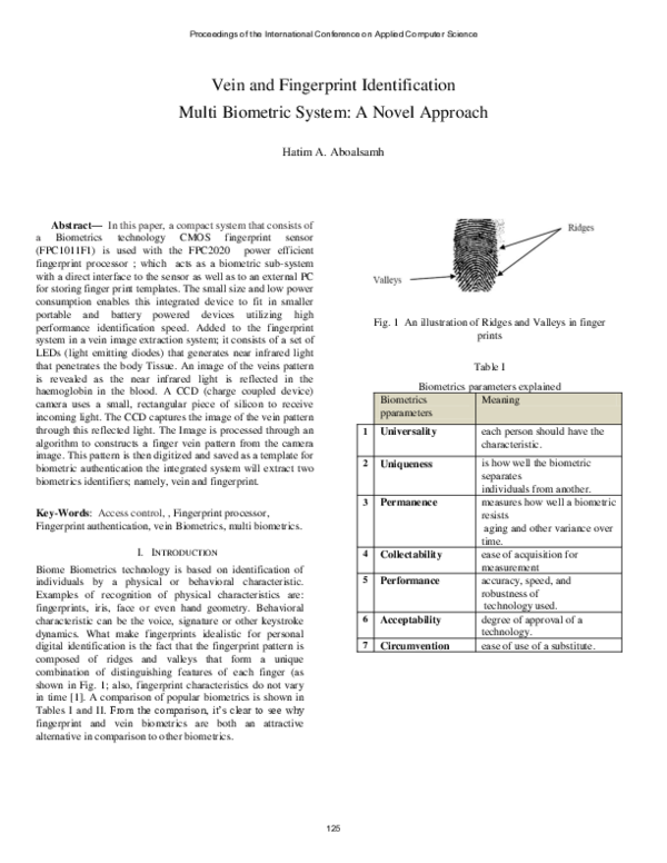 Pdf Vein And Fingerprint Identification Multi Biometric System A