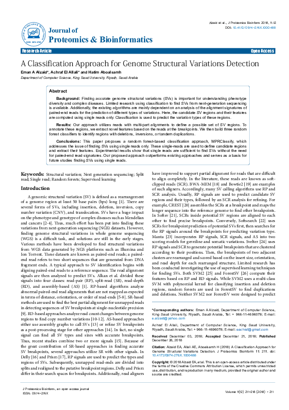 Pdf A Classification Approach For Genome Structural Variations Detection