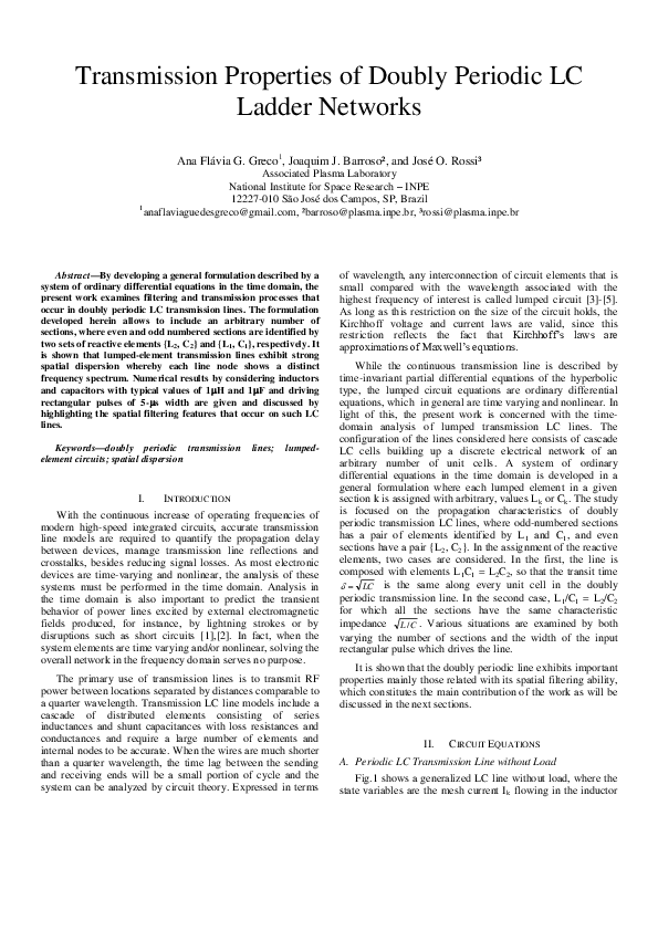 (PDF) Transmission properties of doubly periodic LC ladder networks