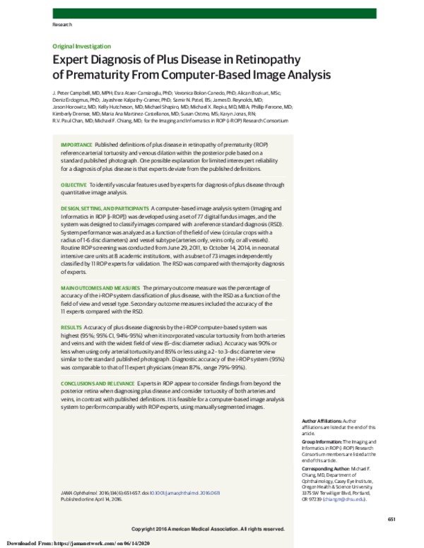 (PDF) Expert Diagnosis of Plus Disease in Retinopathy of Prematurity ...