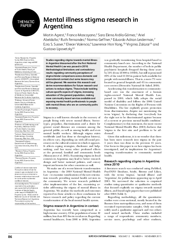 (PDF) Mental illness stigma research in Argentina