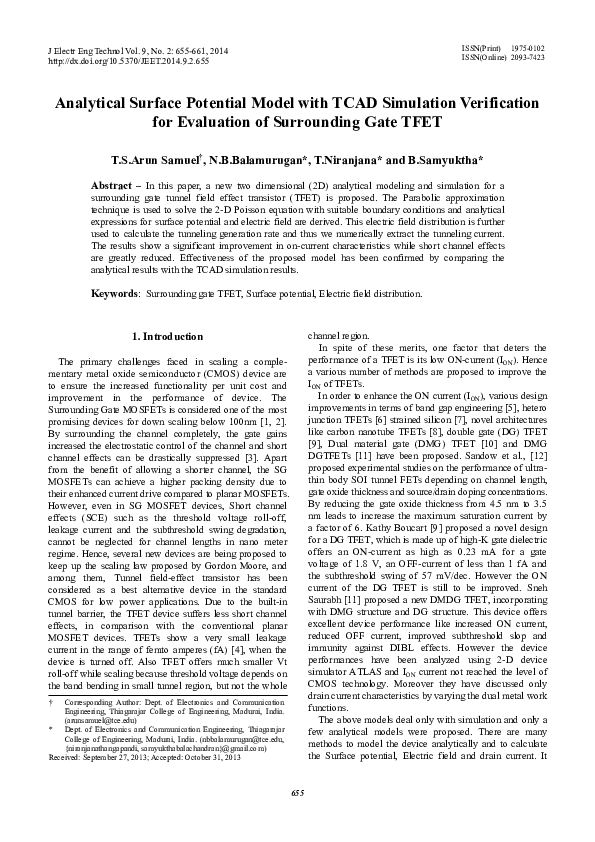 (PDF) Analytical Surface Potential Model with TCAD Simulation Verification for Evaluation of ...