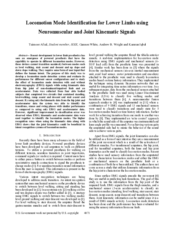 (PDF) Locomotion mode identification for lower limbs using neuromuscular and joint kinematic signals