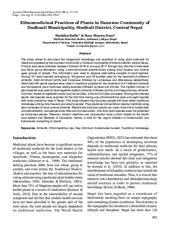 (PDF) Ethnomedicinal Practices of Plants in Danuwar Community of ...