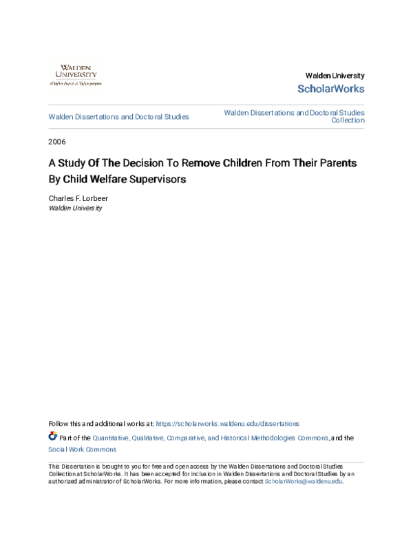 (PDF) A Study Of The Decision To Remove Children From Their Parents By ...