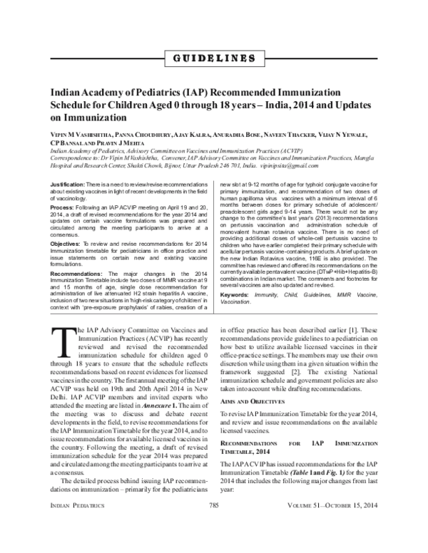 (PDF) Indian Academy of Pediatrics (IAP) recommended immunization ...