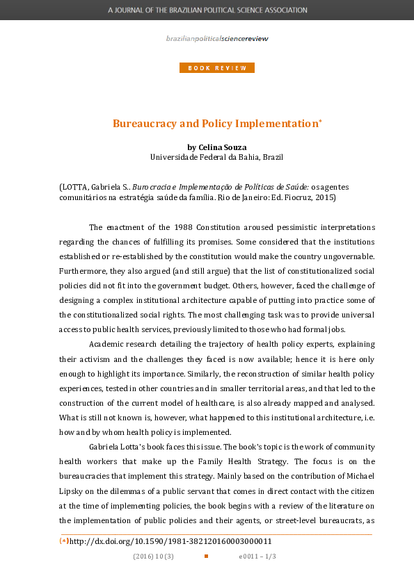 (PDF) Bureaucracy and Policy Implementation