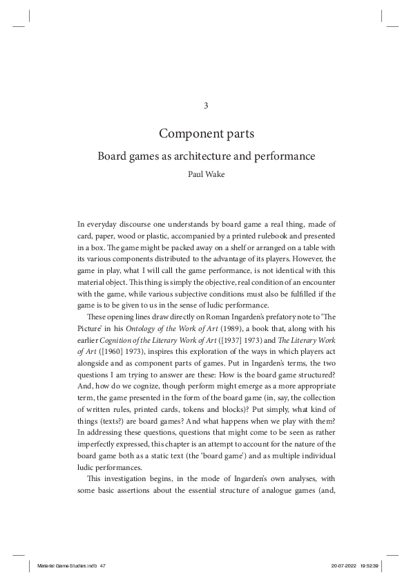(PDF) Component parts: Board Games as Architecture and Performance