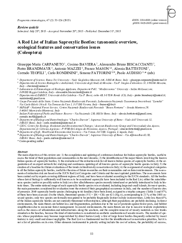 (PDF) A Red List of Italian Saproxylic Beetles: taxonomic overview ...