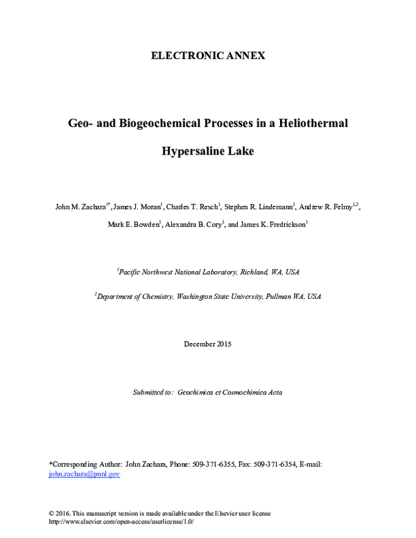 (PDF) Geo- and biogeochemical processes in a heliothermal hypersaline lake