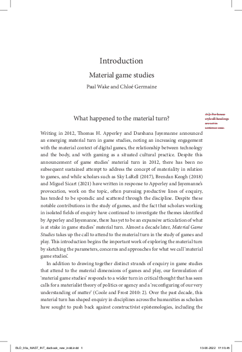 (PDF) Introduction Material Game Studies