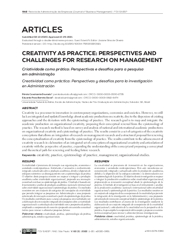 (PDF) Creativity as Practice: Perspectives and Challenges for Research ...