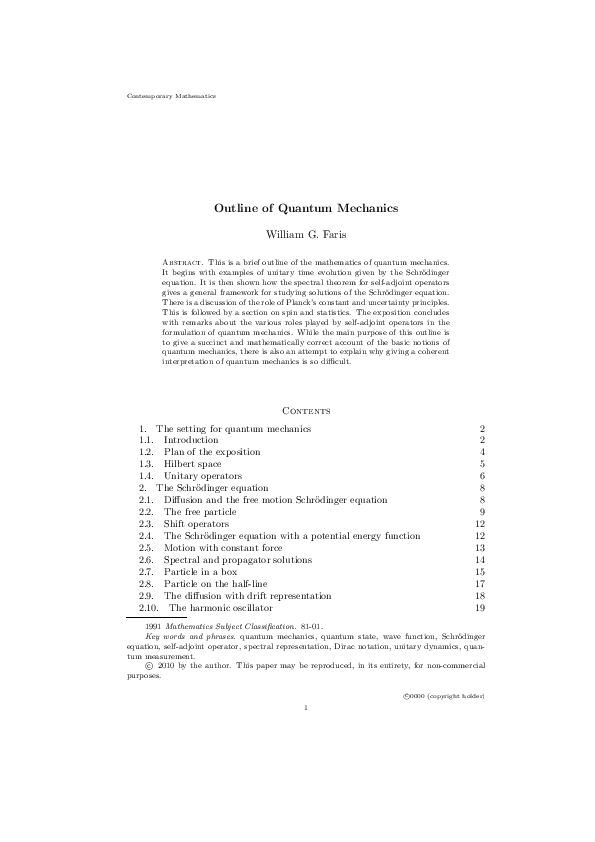 (PDF) Outline of quantum mechanics