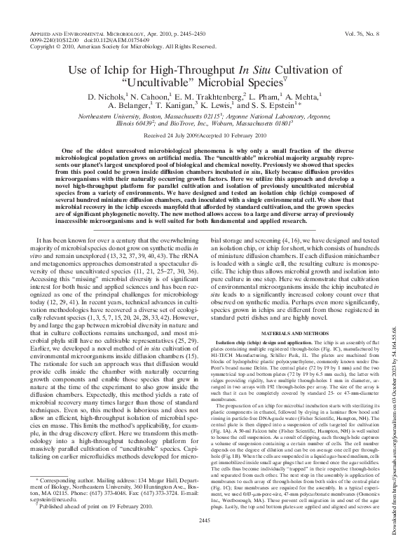 (PDF) Use of Ichip for High-Throughput In Situ Cultivation of ...