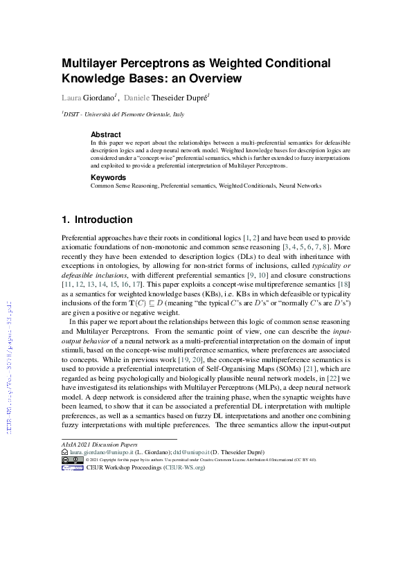(PDF) Multilayer Perceptrons as Weighted Conditional Knowledge Bases ...